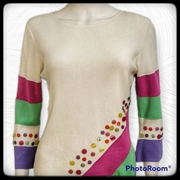 Sharon Young | Sweaters | Vtg Sharon Young 99s Pink Rainbow Button ...